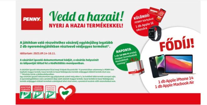 Magyar Termék nyereményjáték 2023 Penny kódfelöltés: A játék október 11 ...